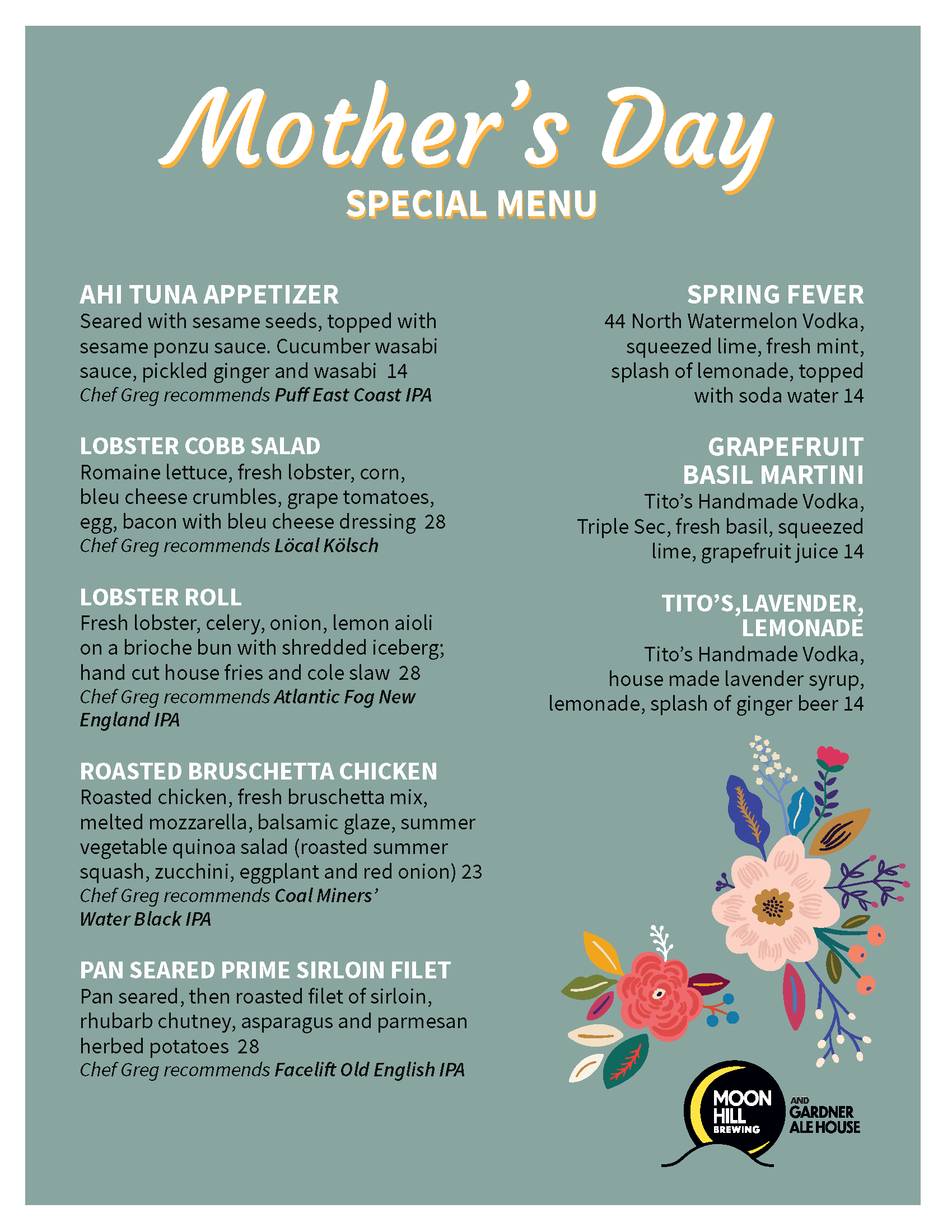 Mother's Day Brunch - Moon Hill Brewing Company at the Gardner Ale House